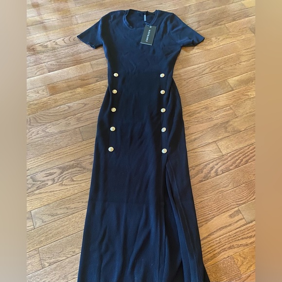 Emprada | Dresses | Black Button Detail Ribbed Slit Midi Dress Brand ...